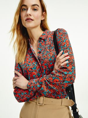 Regular Fit Bluse Mit Blumen Camouflage Print Rot Tommy Hilfiger