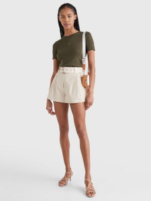 T Shirt Van Wol Zijdemix Met Embleem Khaki Tommy Hilfiger
