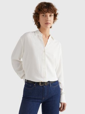 Relaxed Fit Krepp Bluse Mit Tommy Tape Weiß Tommy Hilfiger
