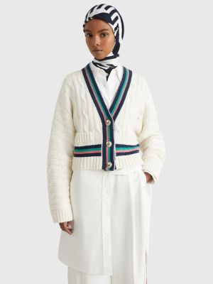 Tommy Icons Relaxed Fit Zopfmuster Cardigan Weiß Tommy Hilfiger