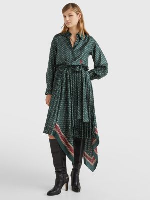 Zijden Fit And Flare Jurk Met Embleem Groen Tommy Hilfiger