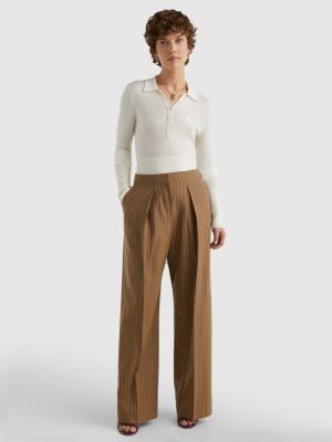 Krijtstreep Pantalon Met Wijde Fit Beige Tommy Hilfiger