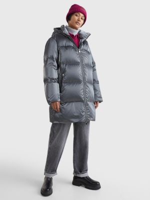 Hooded Metallic Down Filled Puffer Coat Grey Tommy Hilfiger