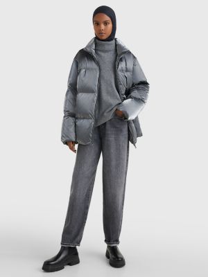 Daunen Puffer Mantel Mit Metallic Finish Grau Tommy Hilfiger