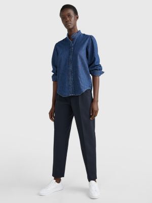 Ruffled High Neck Denim Shirt Denim Tommy Hilfiger