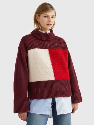 Roll Neck Oversized Jumper Red Tommy Hilfiger