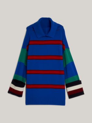 Jersey De Lana Oversize Con Escudo Y Rayas Azul Tommy Hilfiger