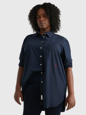 Curve Oversized Fit Popeline Bluse Blau Tommy Hilfiger