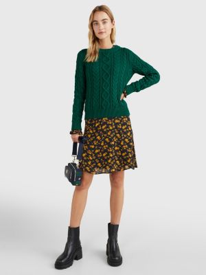 Jersey De Punto Trenzado Con Corte Slim Verde Tommy Hilfiger