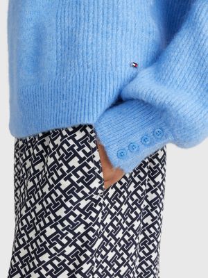 Rippstrick Pullover Mit V Ausschnitt Blau Tommy Hilfiger