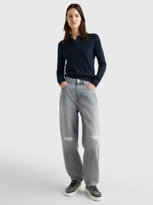 Pullover Aus Bio Baumwolle Mit Polokragen Blau Tommy Hilfiger