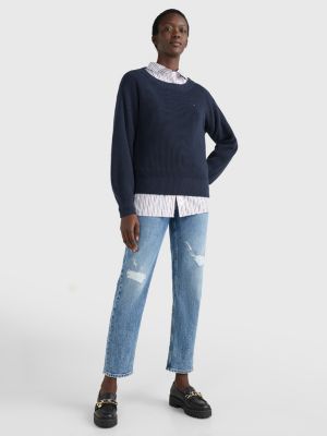 Relaxed Fit Trui Met Boothals Blauw Tommy Hilfiger