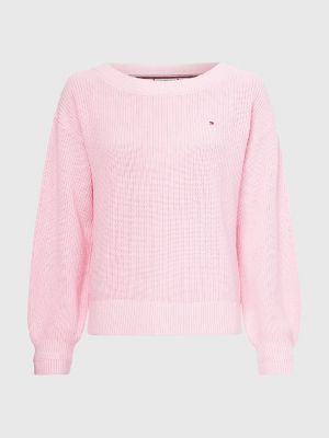 Relaxed Fit Trui Met Boothals Roze Tommy Hilfiger