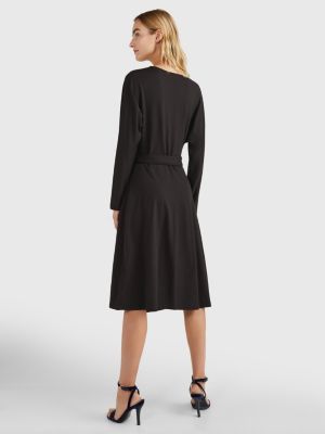 Knielanges Langarm Wickelkleid Schwarz Tommy Hilfiger