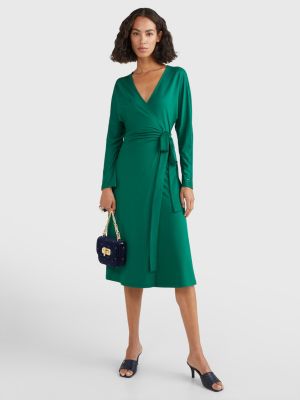 Knielanges Langarm Wickelkleid GrÜn Tommy Hilfiger