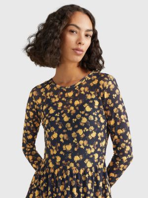 Floral Mesh Midi Dress Yellow Tommy Hilfiger