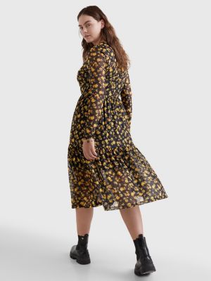 Floral Mesh Midi Dress Yellow Tommy Hilfiger