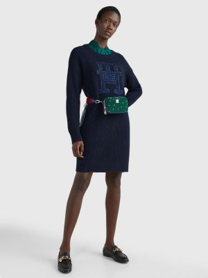 Relaxed Fit Monogram Jumper Dress Blue Tommy Hilfiger