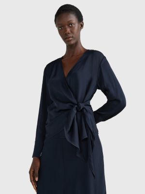 Relaxed Fit Bluse Mit Wickel Design Blau Tommy Hilfiger