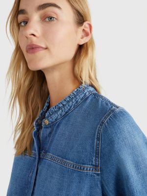 Ruffled Collar Regular Fit Denim Overshirt Denim Tommy Hilfiger