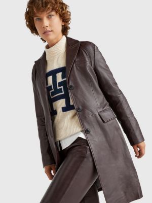 Einreihiger Slim Fit Ledermantel Rot Tommy Hilfiger