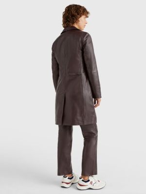 Einreihiger Slim Fit Ledermantel Rot Tommy Hilfiger