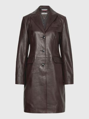 Einreihiger Slim Fit Ledermantel Rot Tommy Hilfiger