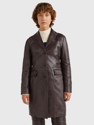 Einreihiger Slim Fit Ledermantel Rot Tommy Hilfiger