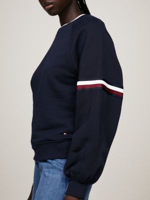 Sweat à Col Bateau Et Bande Emblématique Bleu Tommy Hilfiger