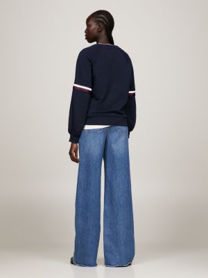 Sweat à Col Bateau Et Bande Emblématique Bleu Tommy Hilfiger