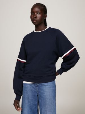 Sweat à Col Bateau Et Bande Emblématique Bleu Tommy Hilfiger