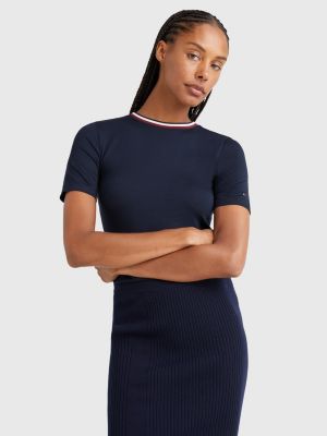 T Shirt Slim Fit Con Nastro Iconico Blu Tommy Hilfiger