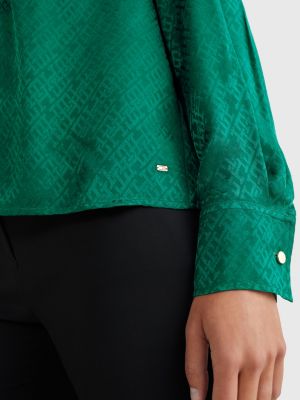 Twist Neck Monogram Regular Fit Blouse Green Tommy Hilfiger