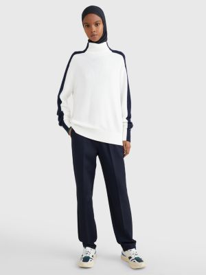 High Neck Stripe Relaxed Jumper White Tommy Hilfiger