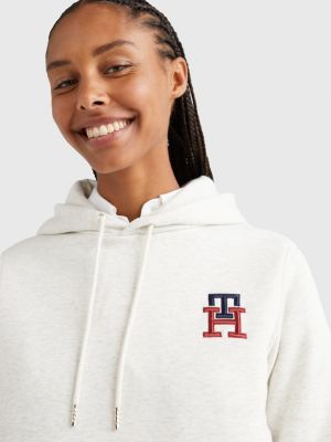 Th Monogram Drawstring Hoody Beige Tommy Hilfiger