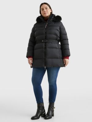 Curve Padded Belted Puffer Coat Black Tommy Hilfiger