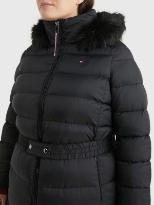 Curve Padded Belted Puffer Coat Black Tommy Hilfiger
