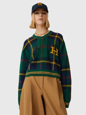 Th Monogram Relaxed Fit Pullover Mit Black Watch Schottenkaro Blau