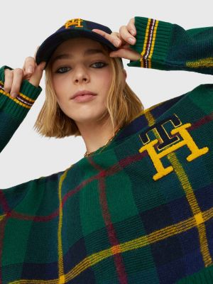 Th Monogram Relaxed Fit Pullover Mit Black Watch Schottenkaro Blau