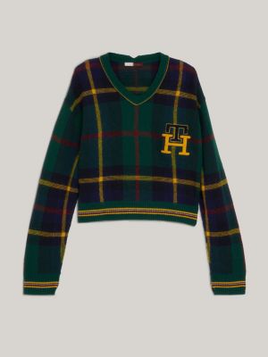 Th Monogram Relaxed Fit Pullover Mit Black Watch Schottenkaro Blau
