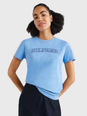T Shirt Mit Gleichfarbigem Logo Blau Tommy Hilfiger