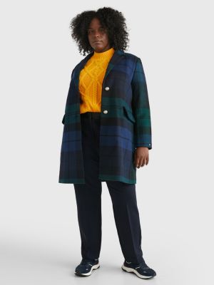 Curve Wool Blend Check Coat Green Tommy Hilfiger