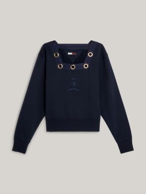 Relaxed Fit Sweatshirt Met Embleem En Eyelets Blauw Tommy Hilfiger