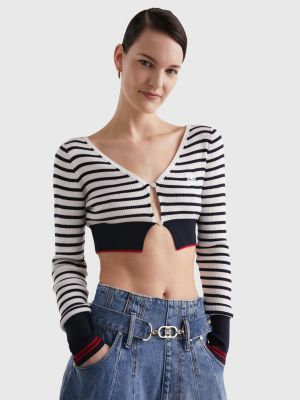 Crest Breton Stripe Slim Cropped Cardigan Blue Tommy Hilfiger