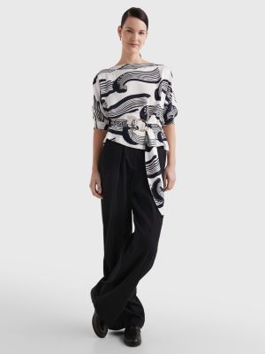 Cropped Blouse Met Boothals En Golven Blauw Tommy Hilfiger