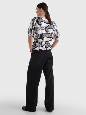 Cropped Blouse Met Boothals En Golven Blauw Tommy Hilfiger
