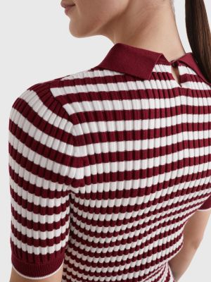 Crest Stripe Rib Knit Slim Polo Red Tommy Hilfiger