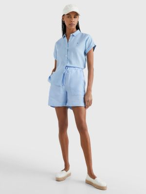 Linen Relaxed Fit Drawstring Shorts Blue Tommy Hilfiger