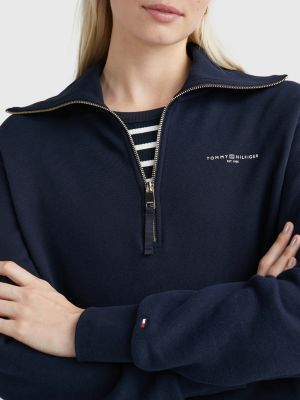 1985 Trui Met Logo En Halve Rits Blauw Tommy Hilfiger