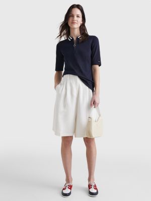 Regular Fit Polo Met Rits En Gestreepte Kraag Blauw Tommy Hilfiger